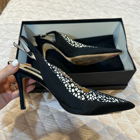 Escada | Shoes | Escada Black Sling Back Pointy Toe Mini Heels 4 0 ...